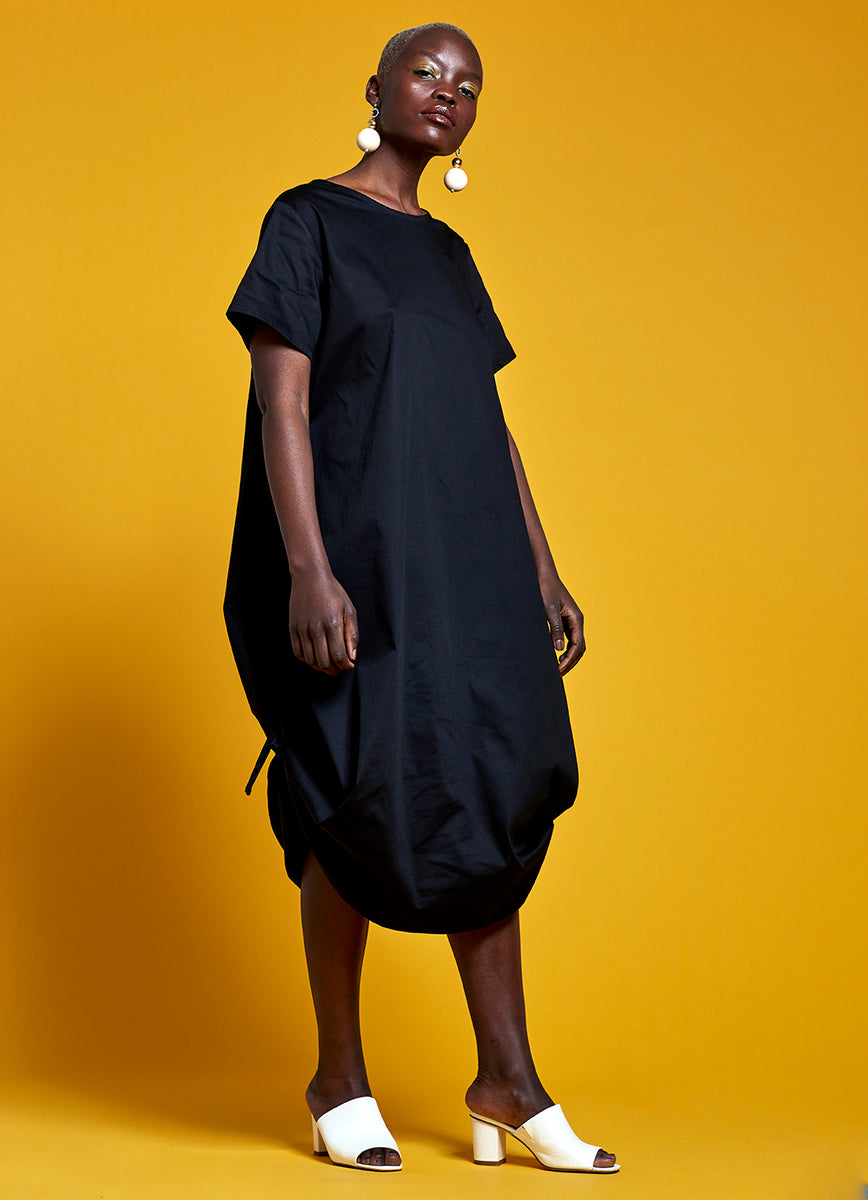 CAST DRESS ~ REVERSIBLE & CONVERTIBLE [ Black Cotton Sateen, Short Sle ...
