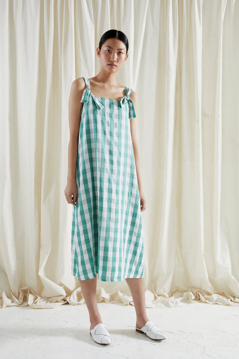 FORBIDDEN FRUIT DRESS ~ REVERSIBLE ~ APPLE [ Green & White Check Gingh ...