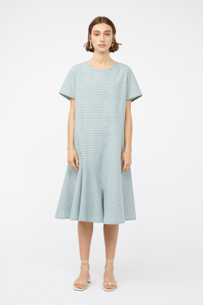 REFRACTION DRESS [ Sage Green & White Stripe Cotton ] – keegan