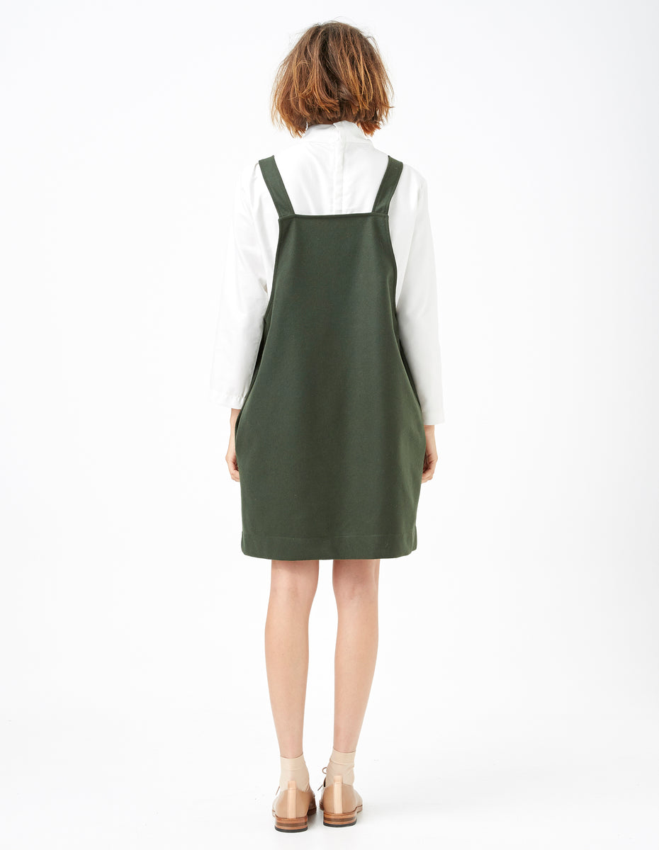 EYELET PINAFORE DRESS ~ OLIVE GREEN [ Wool, Brass Hardware ] – keegan