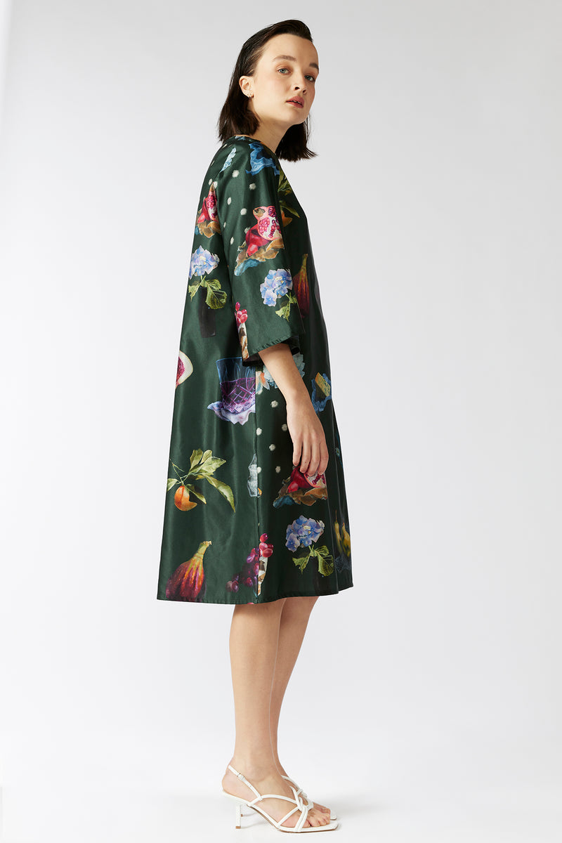 KEEGAN CLASSIC 3/4 SLEEVED DRESS [ Cotton / Silk ~ Picnic Print ] – keegan